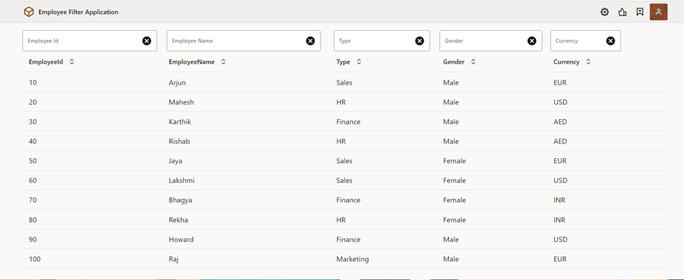 Creating Column Filter On A Vbcs Table Using Listdataprovider Ldp