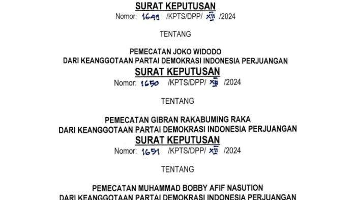 Breaking News! PDIP Resmi Pecat Jokowi, Gibran, dan Bobby Sebagai Kader Breaking News! PDIP Resmi Pecat Jokowi, Gibran, dan Bobby Sebagai Kader