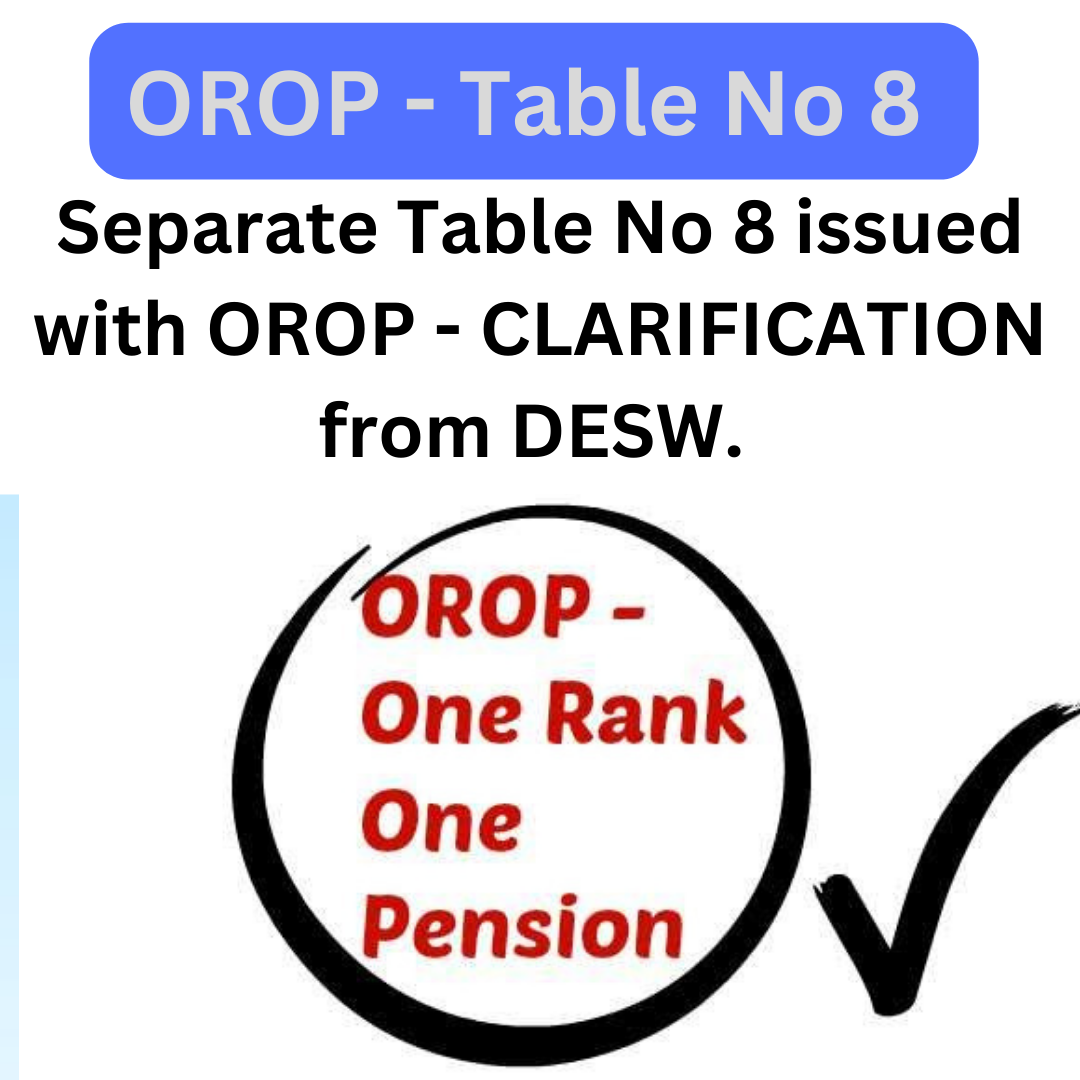 Separate Table No 8 issued with OROP - CLARIFICATION from DESW ... Separate Table No 8 issued with OROP - CLARIFICATION from DESW ...