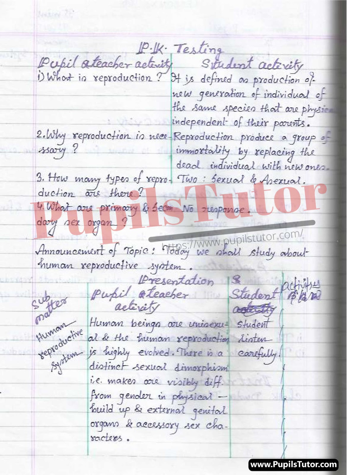 Biological Science Human Reproductive System Lesson Plan Examples For School Teachers