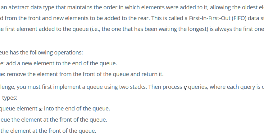 Queue using Two Stacks Queue using Two Stacks