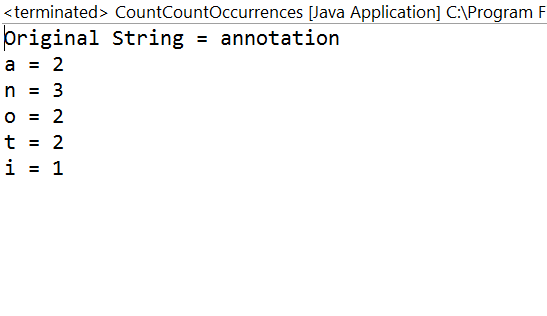 How to count occurrences of each character of a string without using Regular Expression in java ...