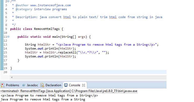 How to remove html tags from string java - InstanceOfJava How to remove html tags from string java - InstanceOfJava