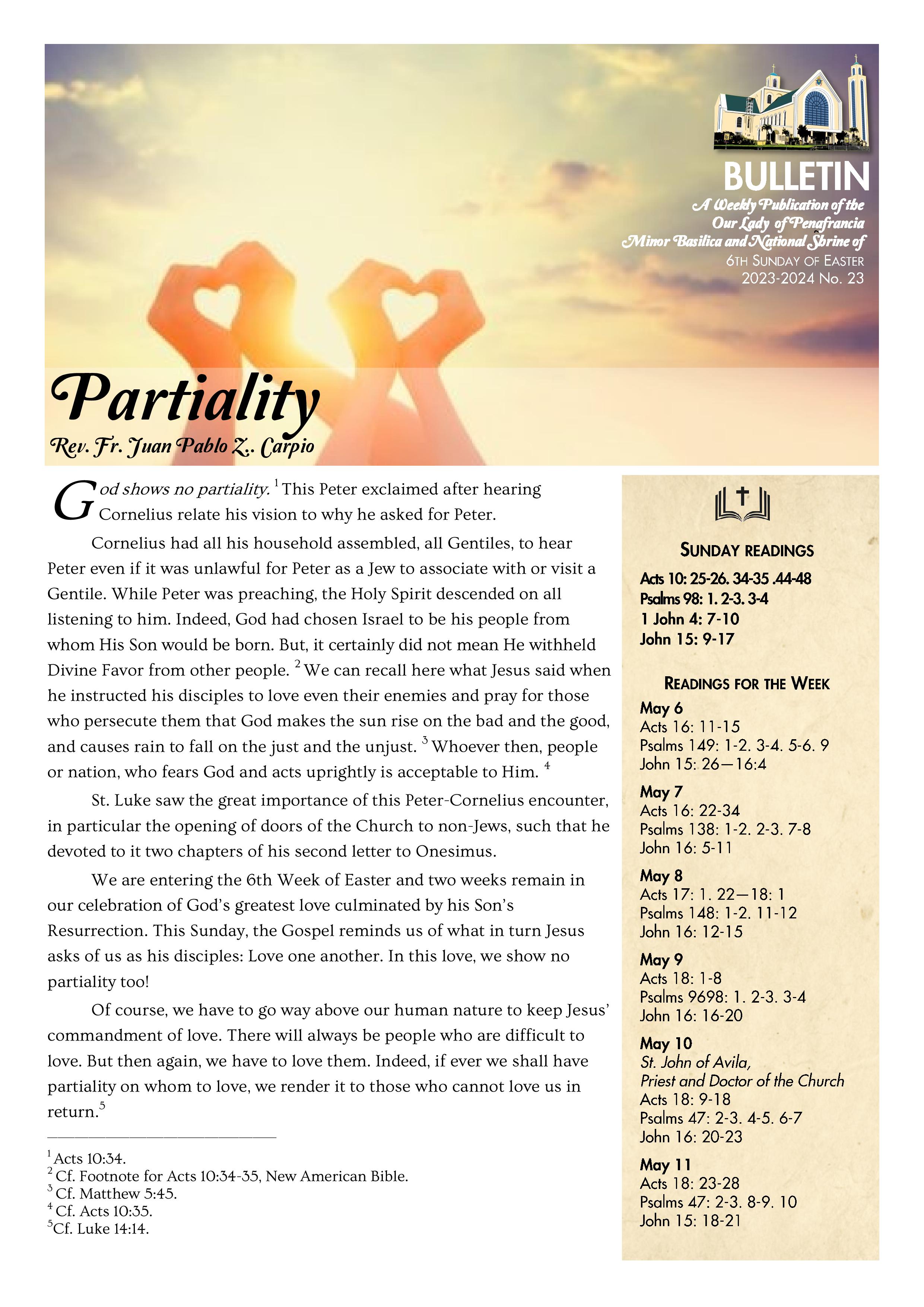Basilica Bulletin 2023-2024 No. 23: Partiality Basilica Bulletin 2023-2024 No. 23: Partiality