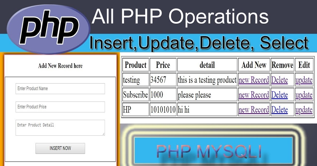 How To Insert, Update, Delete Record on Mysql Database In PHP How To Insert, Update, Delete Record on Mysql Database In PHP