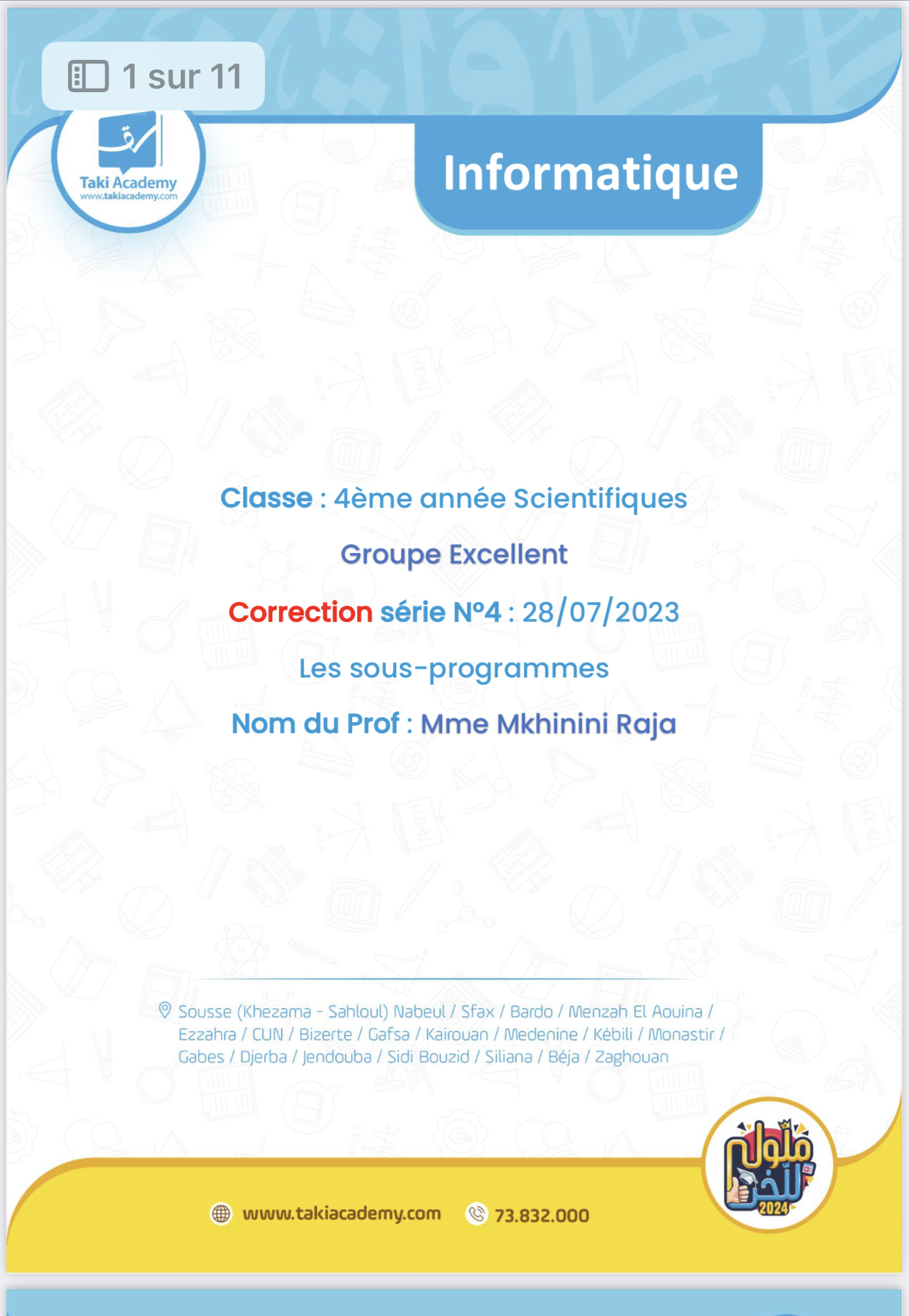 Correction série n4 les sous programmes taki academy Correction série n4 les sous programmes taki academy