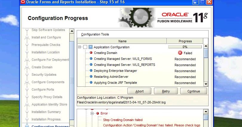Creating Domain Failed While Installing Oracle Forms 11g2 11 1 2 1 0 On Windows Xp