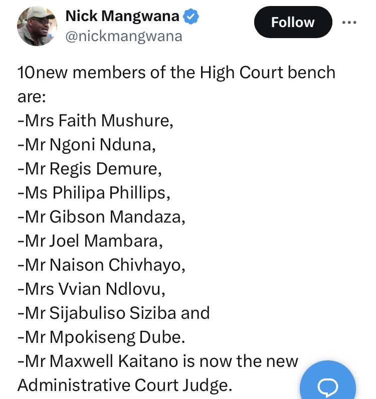 NewsdzeZimbabwe: CHIVHAYO APPOINTED HIGH COURT JUDGE NewsdzeZimbabwe: CHIVHAYO APPOINTED HIGH COURT JUDGE