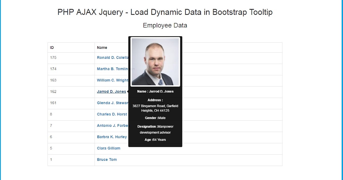 Php Ajax Jquery Load Dynamic Data In Bootstrap Tooltip Webslesson