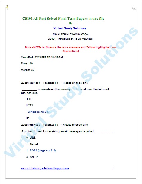 CS101 All Solved Final Term Past Papers | Virtual Study Solutions CS101 All Solved Final Term Past Papers | Virtual Study Solutions