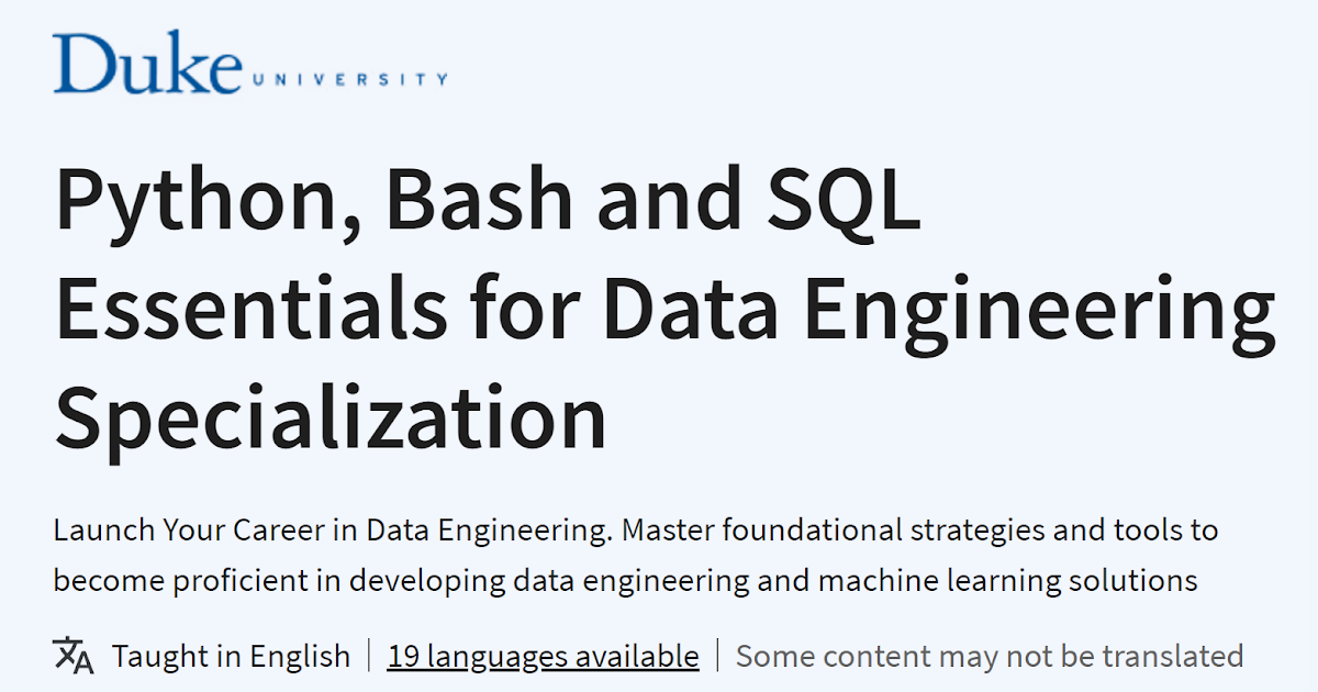 Python, Bash and SQL Essentials for Data Engineering Specialization ...