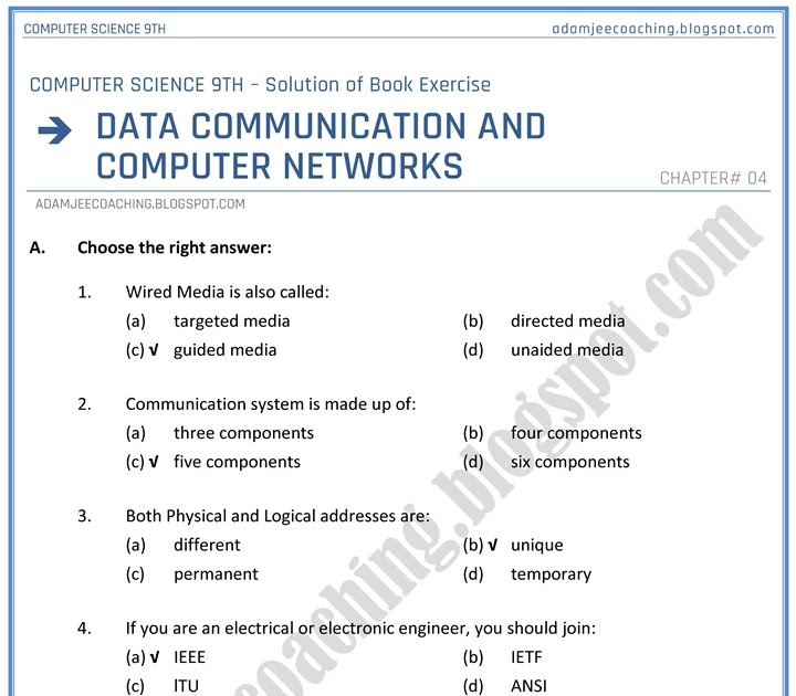 Adamjee Coaching: Data Communication and Computer Networks - Solution of Book Exercise ...
