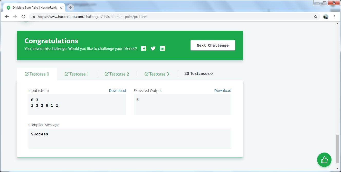 Divisible Sum Pairs - HackerRank. Divisible Sum Pairs - HackerRank.