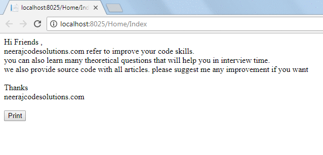 Print Div Content From A Page With Print Preview Using Javascript In Mvc Neeraj Code