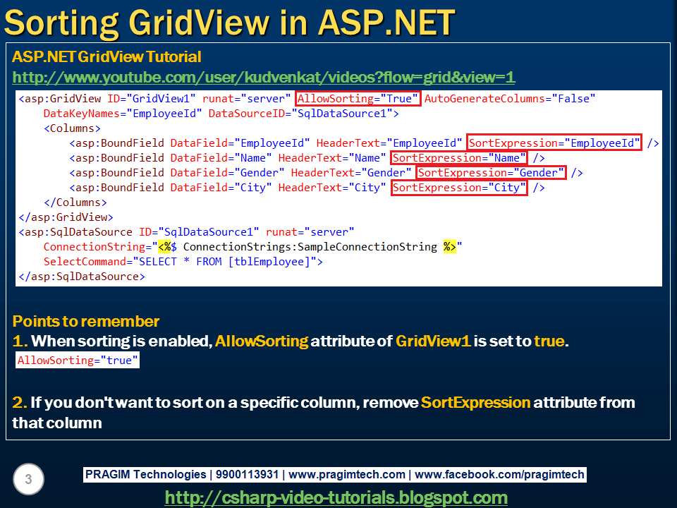 Sql Server Net And C Video Tutorial Part 44 Sorting A Gridview