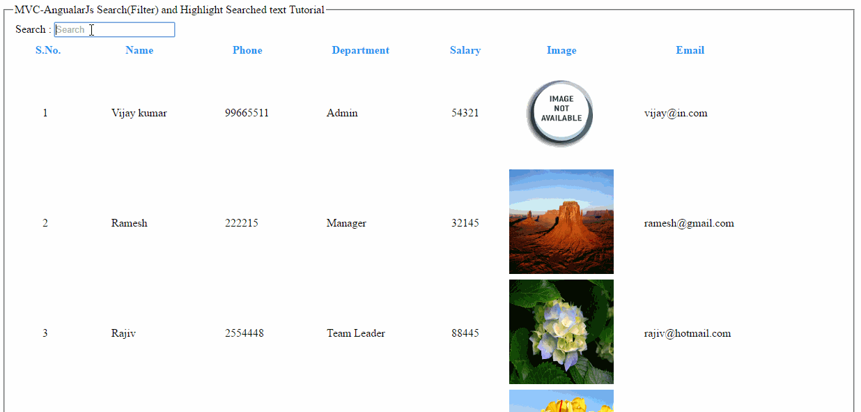Sort And Filter Grid Using Angularjs In Mvc Aspmantra Asp Mvc Angularjs Jquery