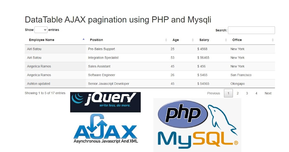 DataTable AJAX pagination using PHP and Mysqli | Tutorial101 DataTable AJAX pagination using PHP and Mysqli | Tutorial101