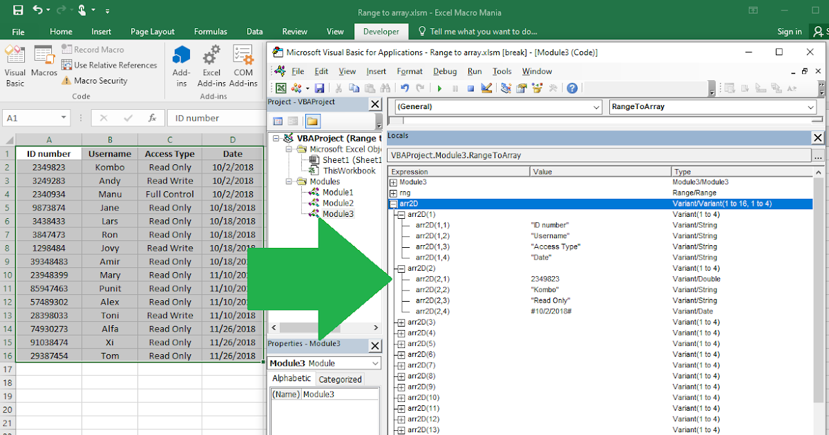 Excel Macro Class Range Data Into Array Excel Vba Macro
