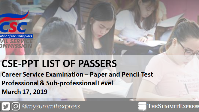 FULL RESULTS March 17 2019 Civil Service Exam CSE PPT list of passers top 10