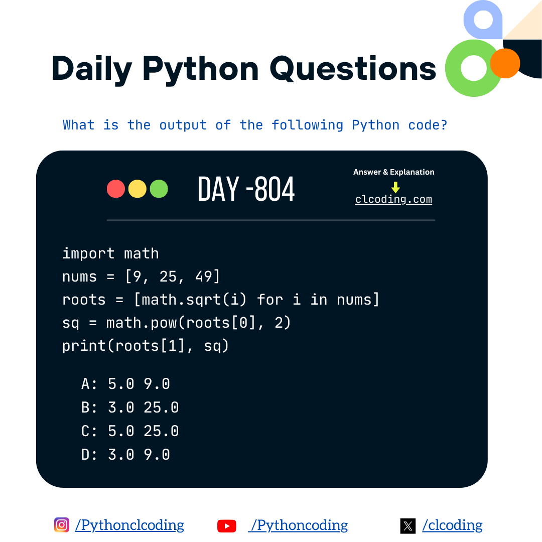 Python Coding challenge - Day 804| What is the output of the following ...