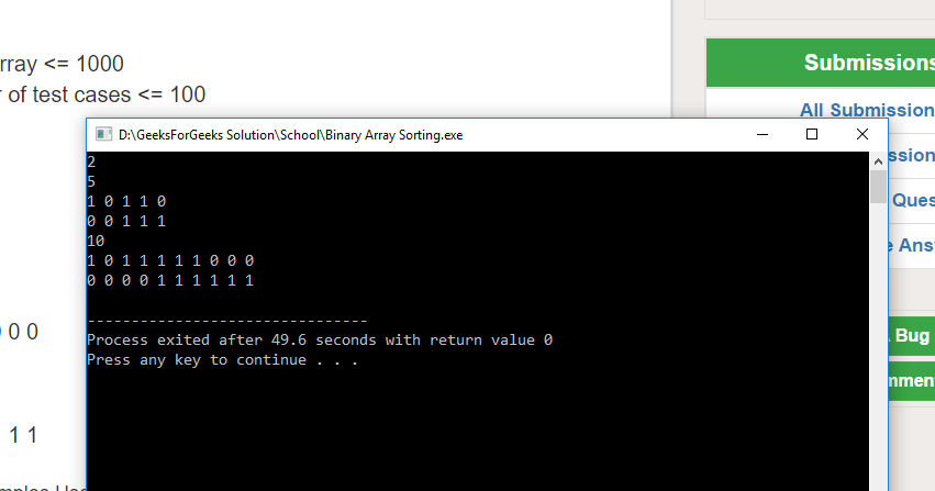 Geeksforgeeks Solution For " Binary Array Sorting