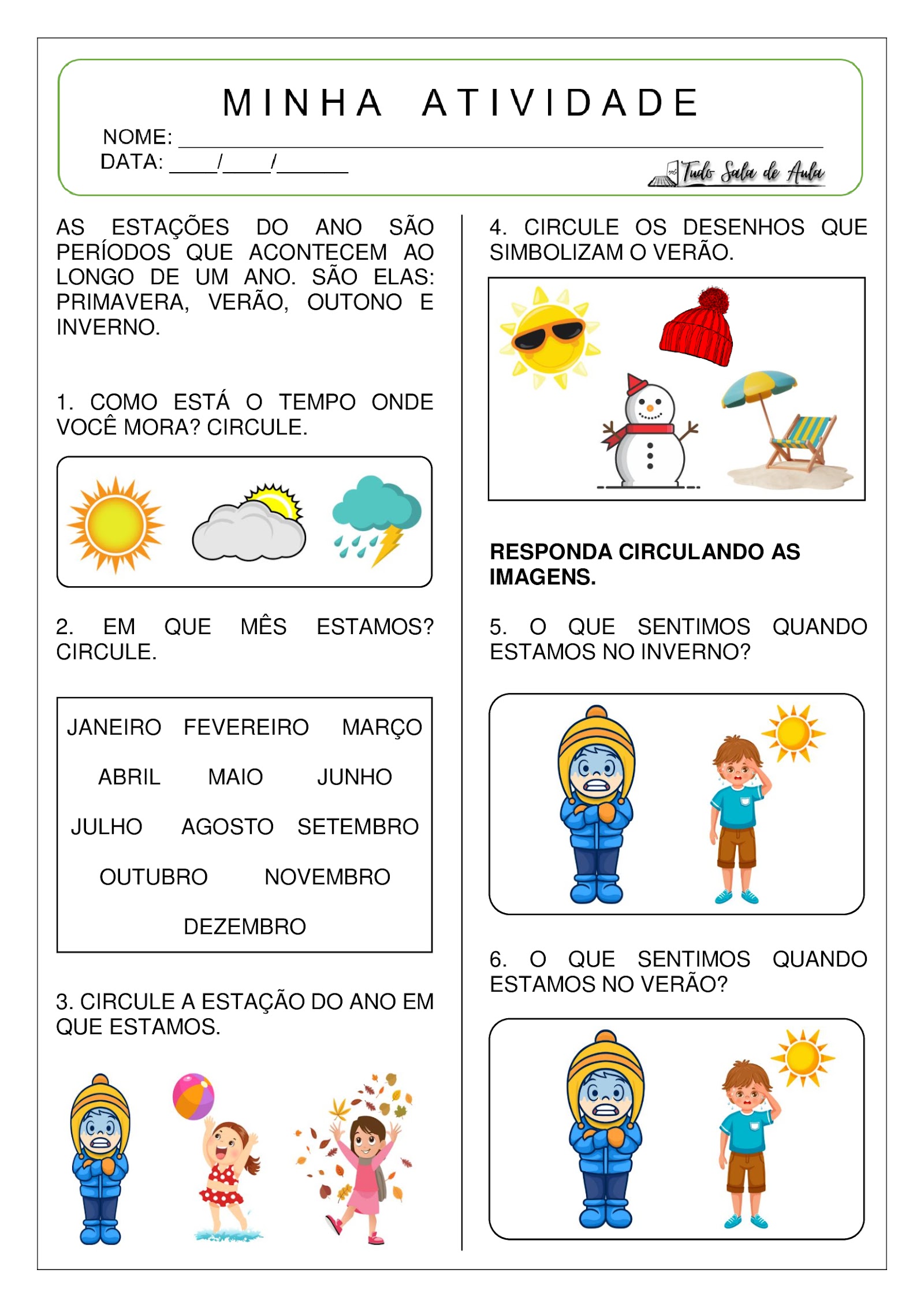 Atividades Sobre As Estações Do Ano Para A Educação Infantil