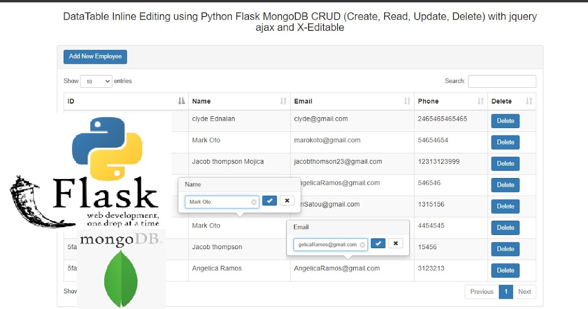 DataTable Inline Editing using Python Flask MongoDB CRUD (Create, Read ... DataTable Inline Editing using Python Flask MongoDB CRUD (Create, Read ...